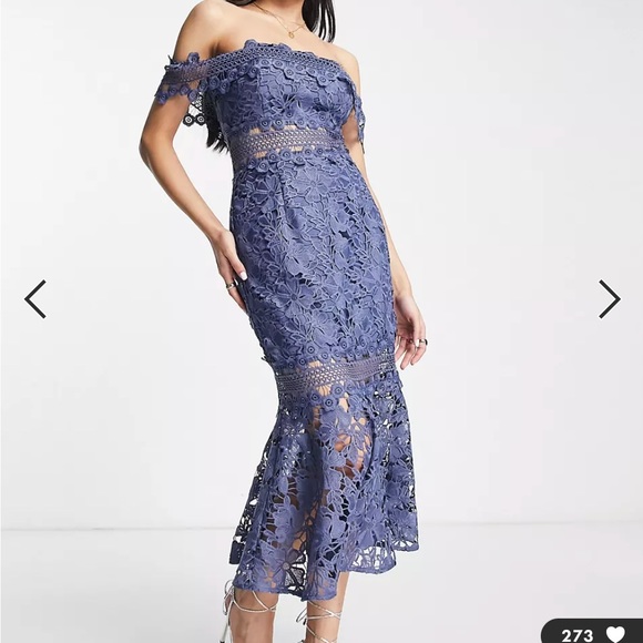 ASOS | Dresses | Asos Design Off The Shoulder Blue Lace Midi Dress ...